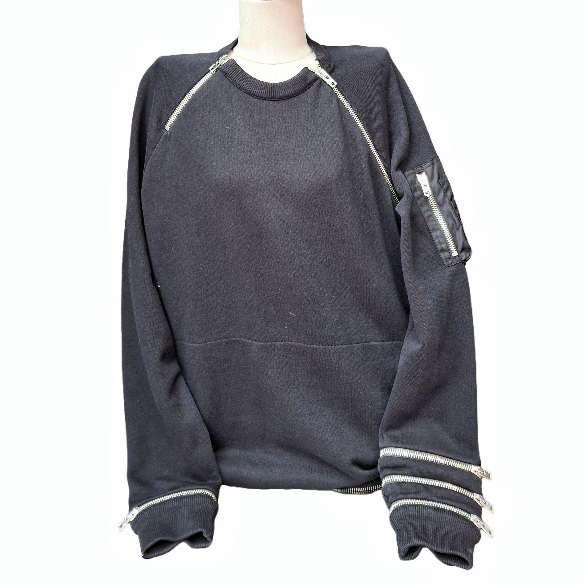 GIVENCHY Zipper Detailed Crewneck Sweatshirt (Black) S