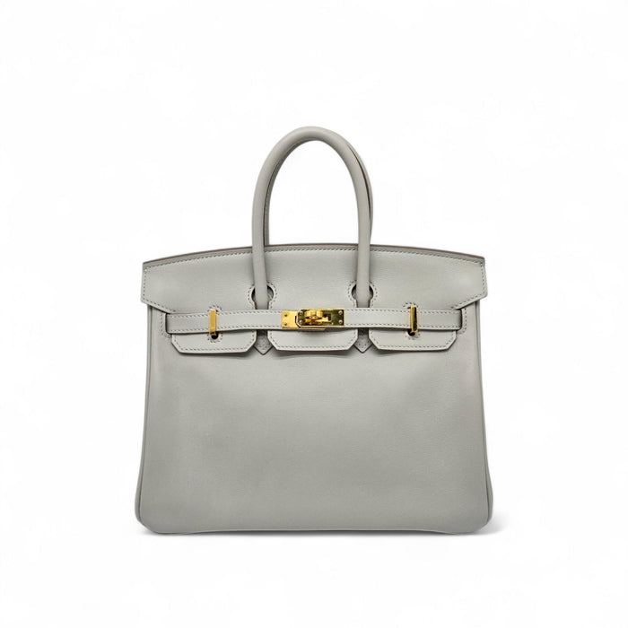 HERMÈS Birkin 25 handbag in Gris Pale Swift leather with Gold hardware